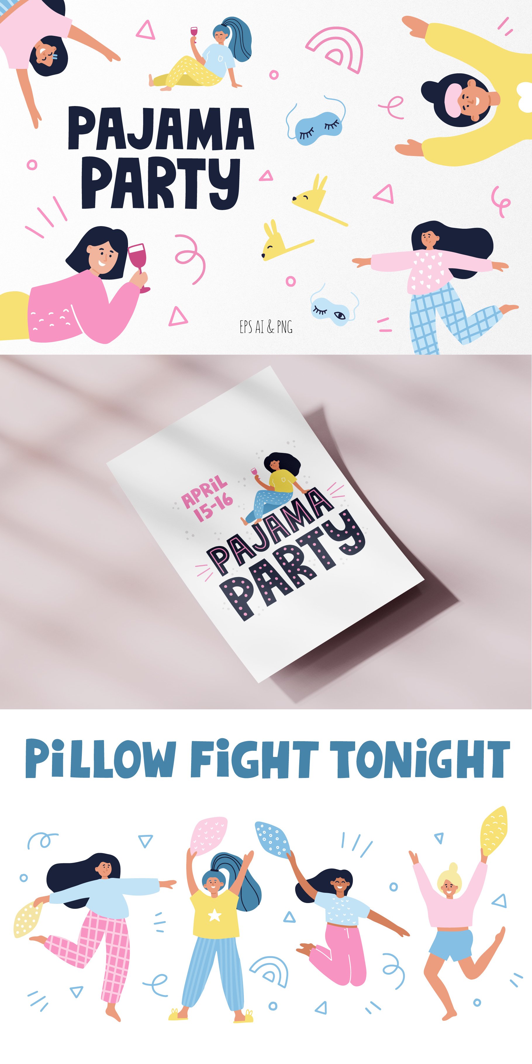 Pajama Party Illustrations Lettering
