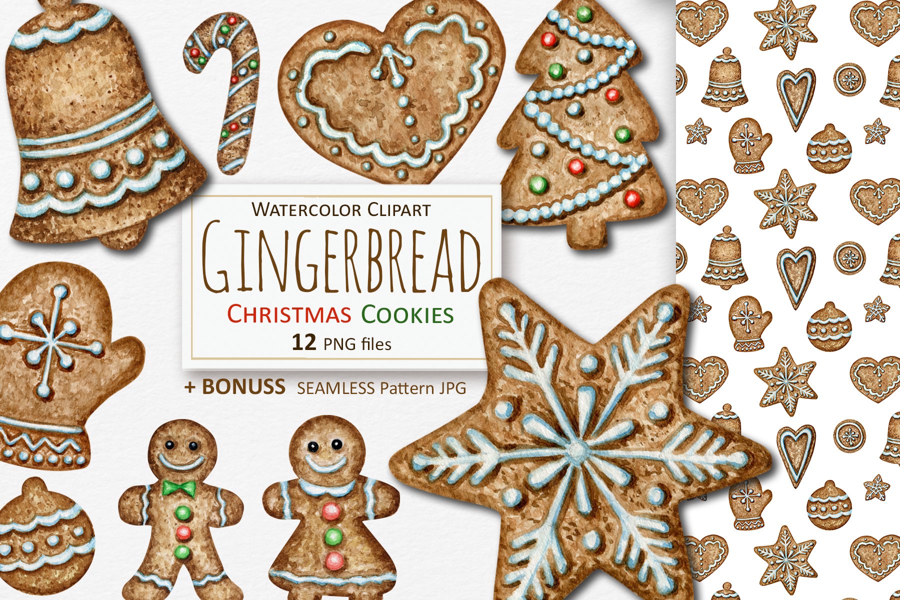 Watercolor Christmas Gingerbread cookies Clipart (928719)