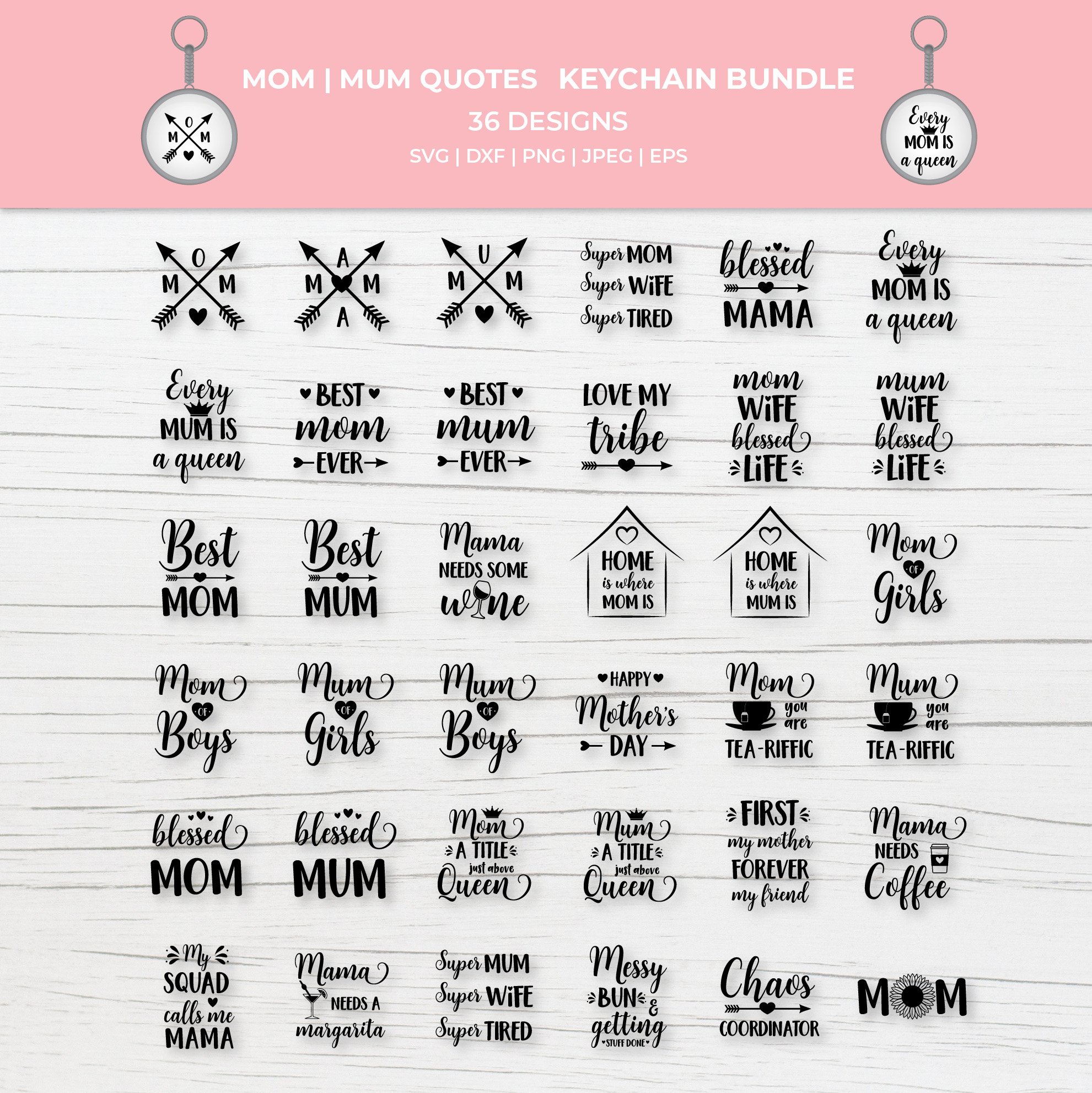 Mom life quotes keychain bundle SVG. Mothers Day key chain