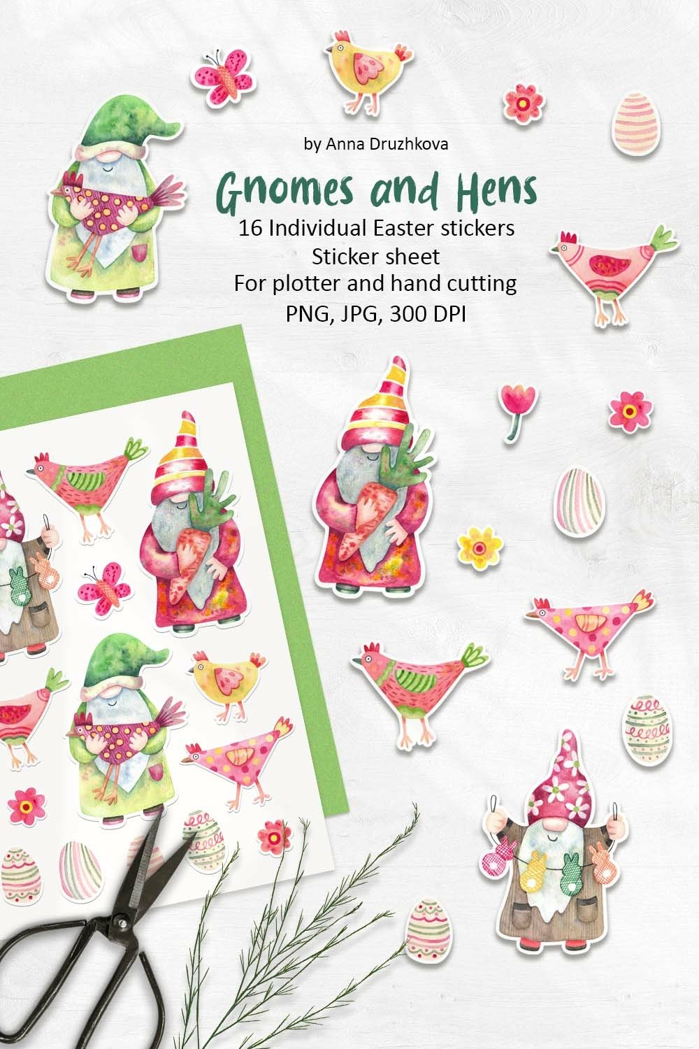 Gnomes and Hens Easter Sticker Collection