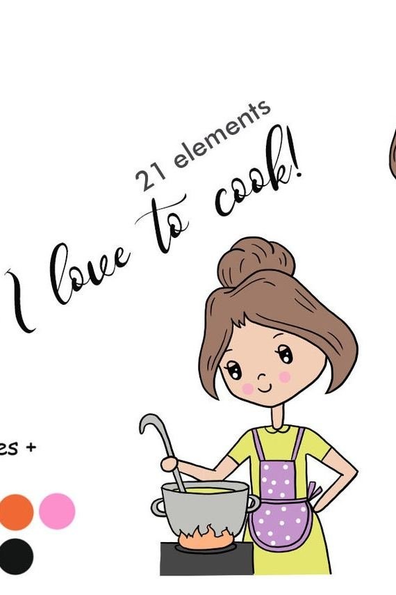 Functional Girls I LOVE TO COOK Baking Girl Stickers - PNG