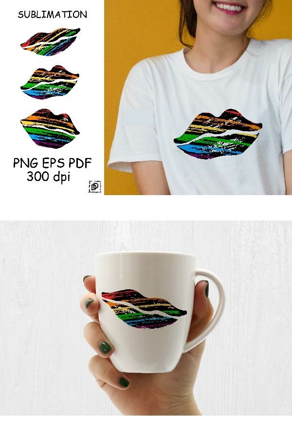 Lips Sublimation Bundle Rainbow Distressed