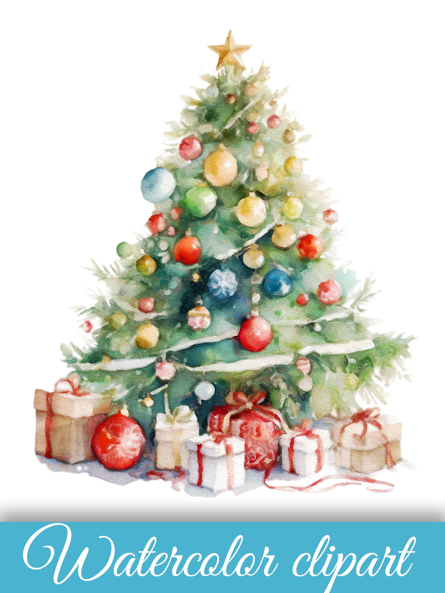 Christmas Tree Sublimation Watercolor Clipart / (3020227)