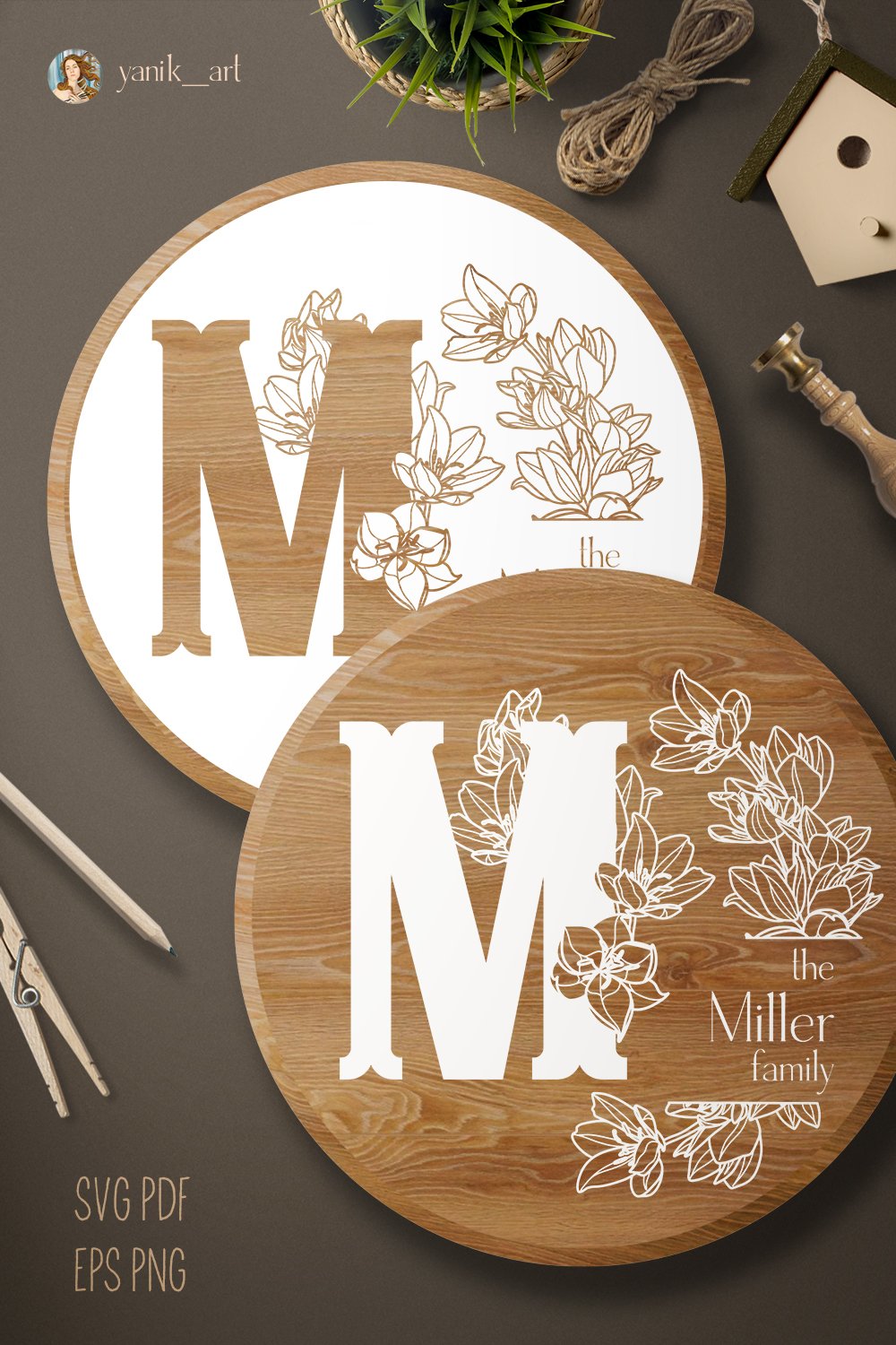 Monogram M SVG with flowers for Farmhouse EPS PNG