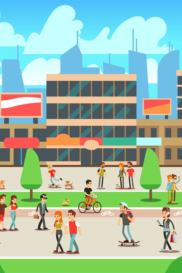 People walking on city street with urban cityscape vector il