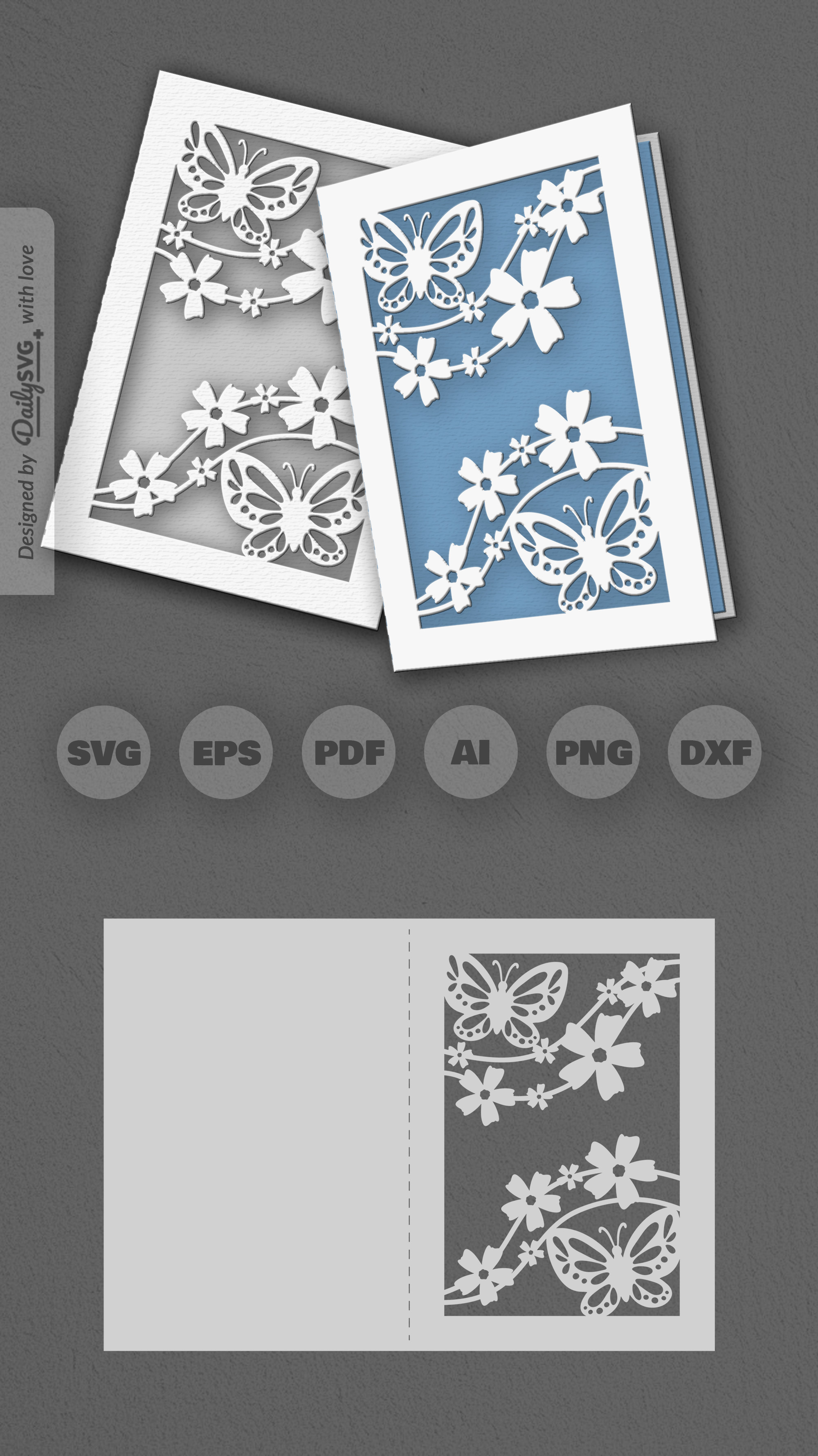 Floral Butterfly Greeting Card SVG (5920456)