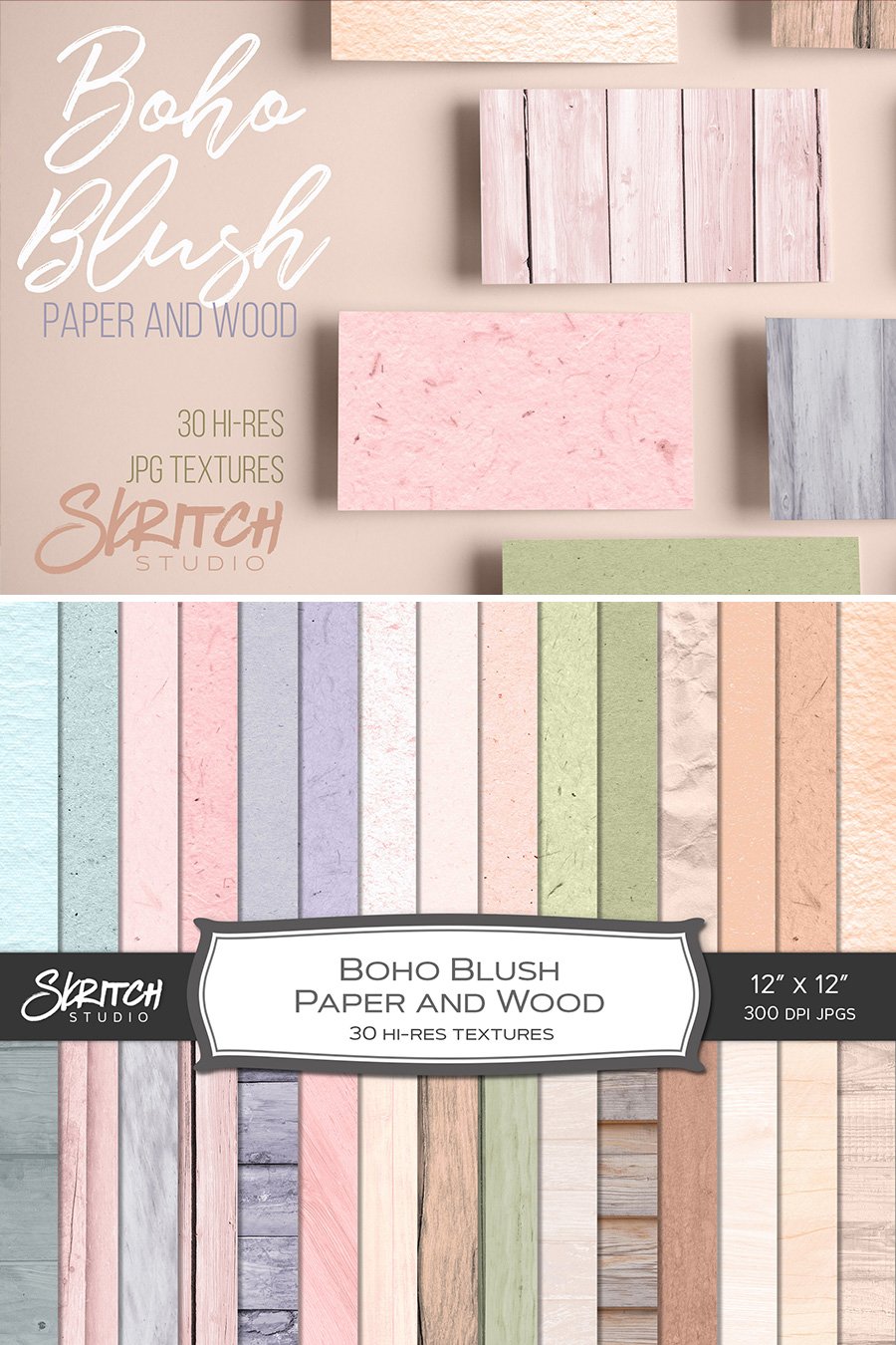 Boho Blush Paper and Wood 30 Hi-Res Textures