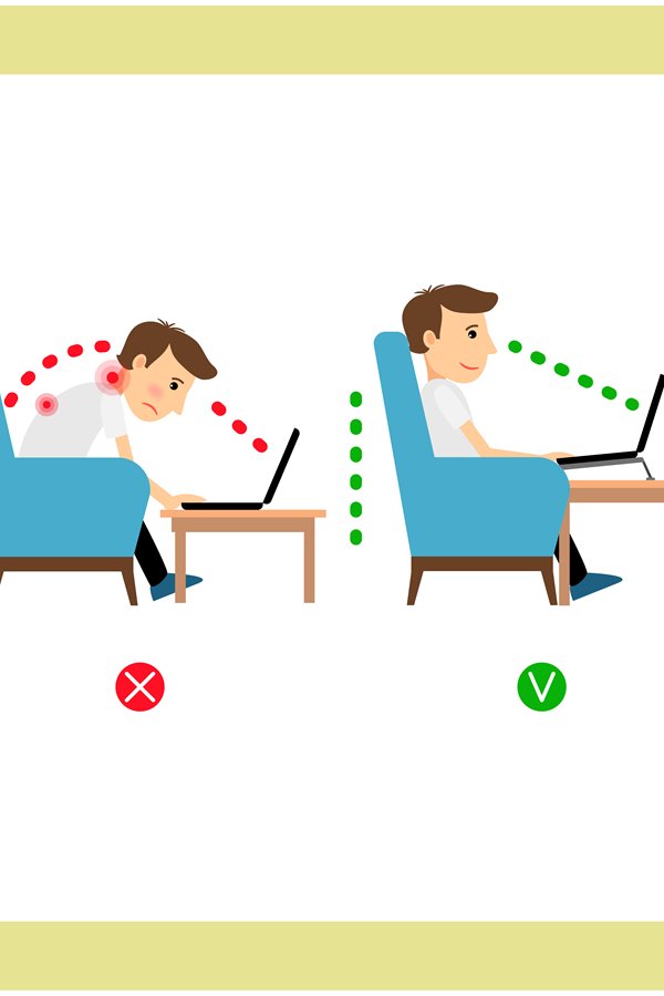 Correct sitting, laptop use position