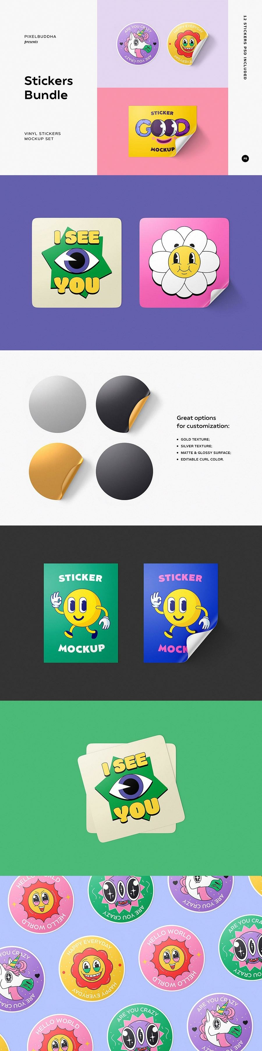 Vinyl Stickers Mockup Bundle