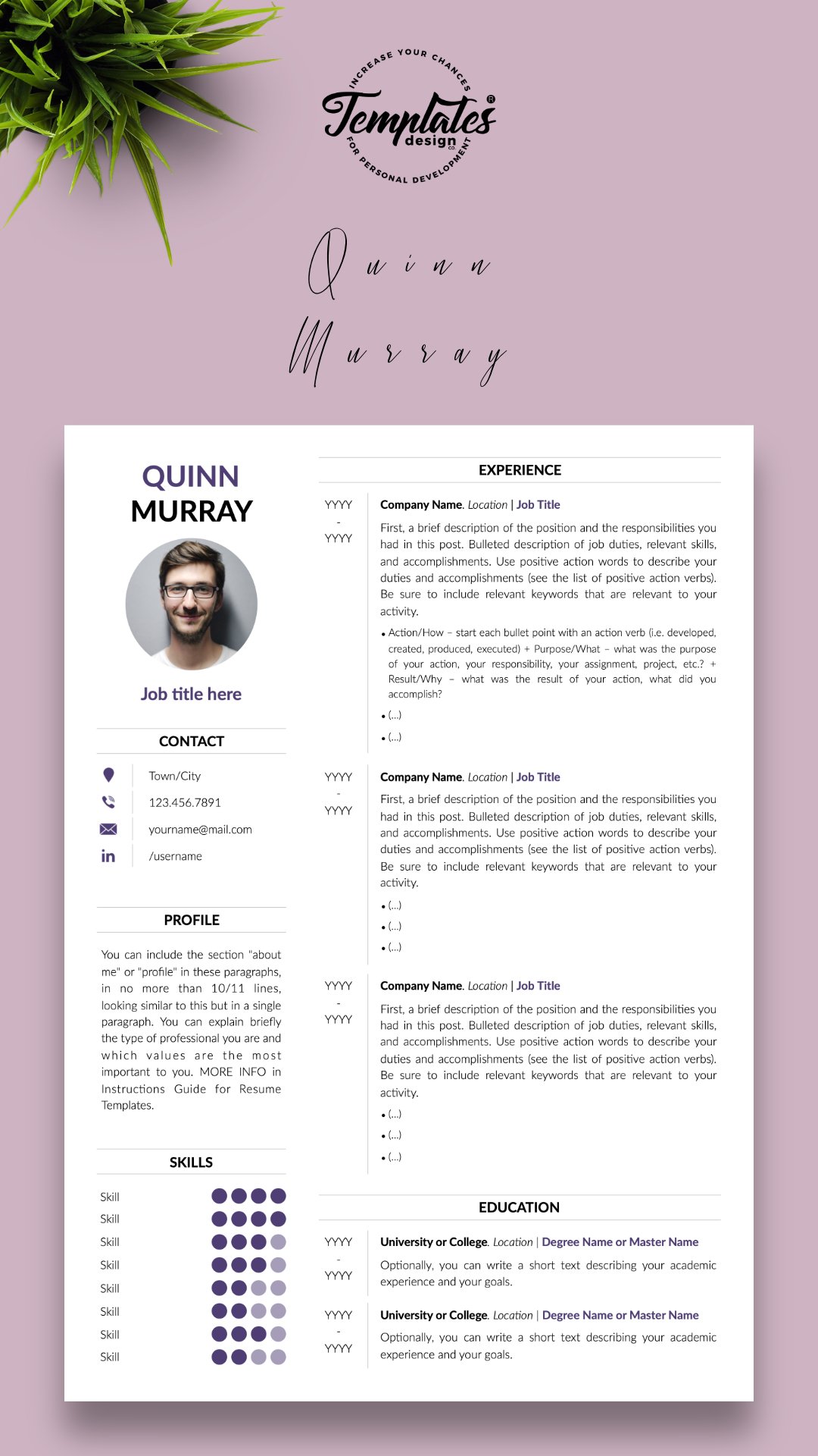 Modern Resume CV Template for Word & Pages Quinn (742690)