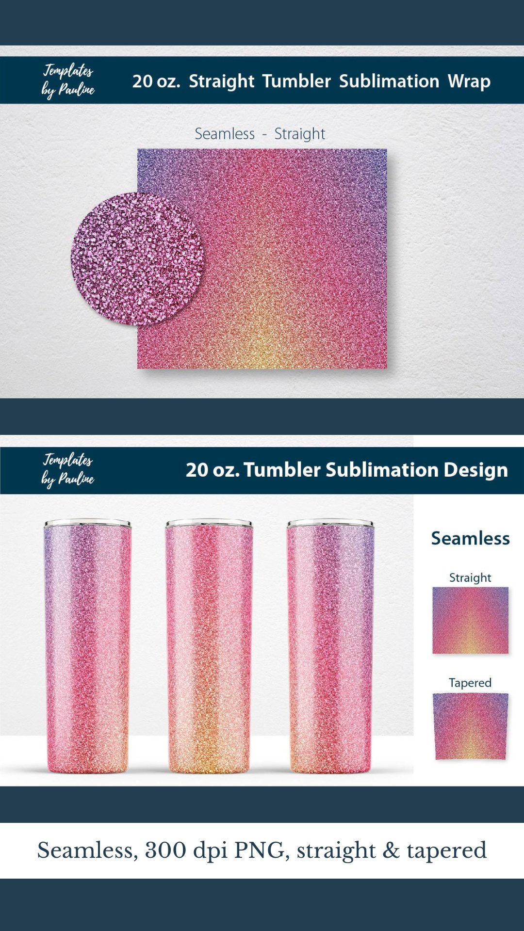 Hot Pink Seamless 20 oz Skinny Tumbler Sublimation Wrap PNG