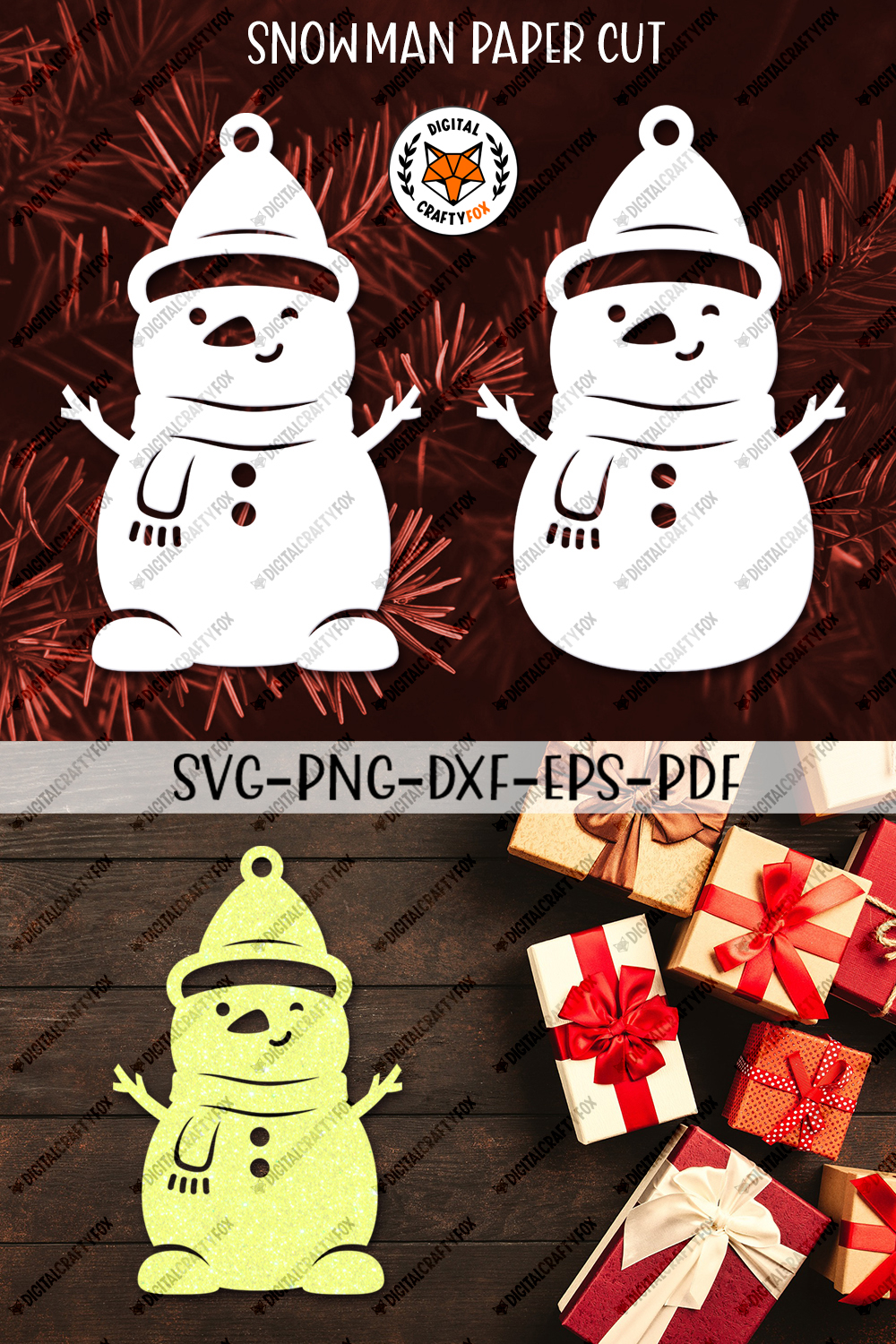 Snowman Paper Cut SVG, Christmas Snowman Laser Cut SVG