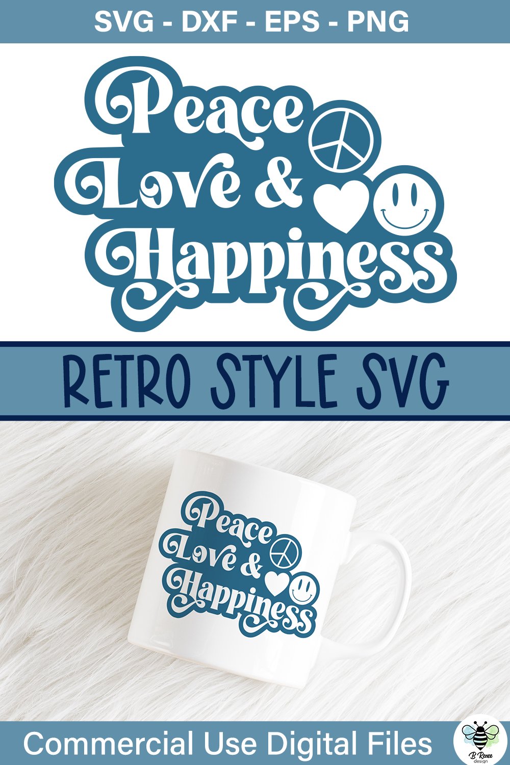 Retro Peace Love and Happiness SVG