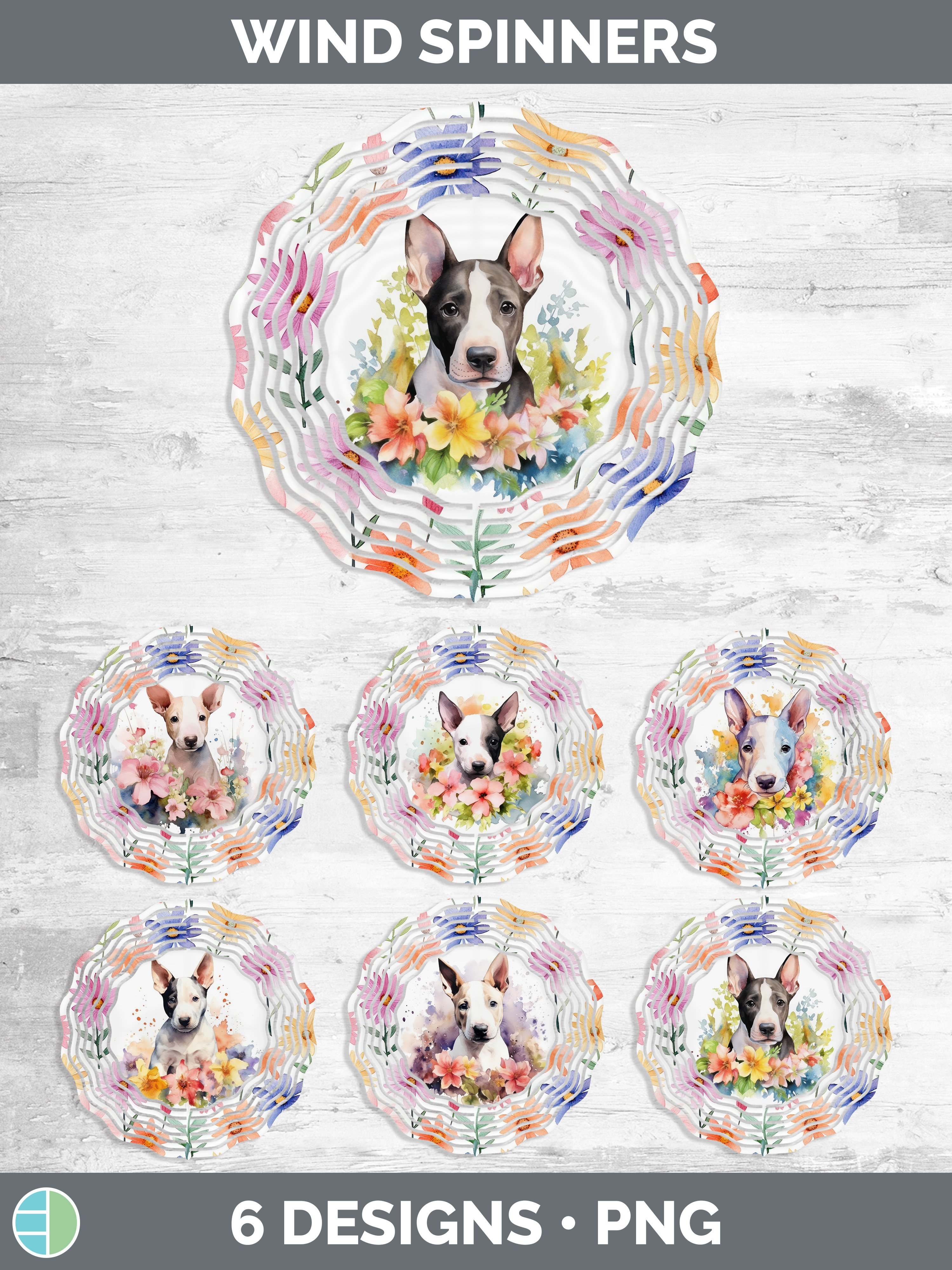 Watercolor Bull Terrier Dog Wind Spinner | Sublimation Spinn