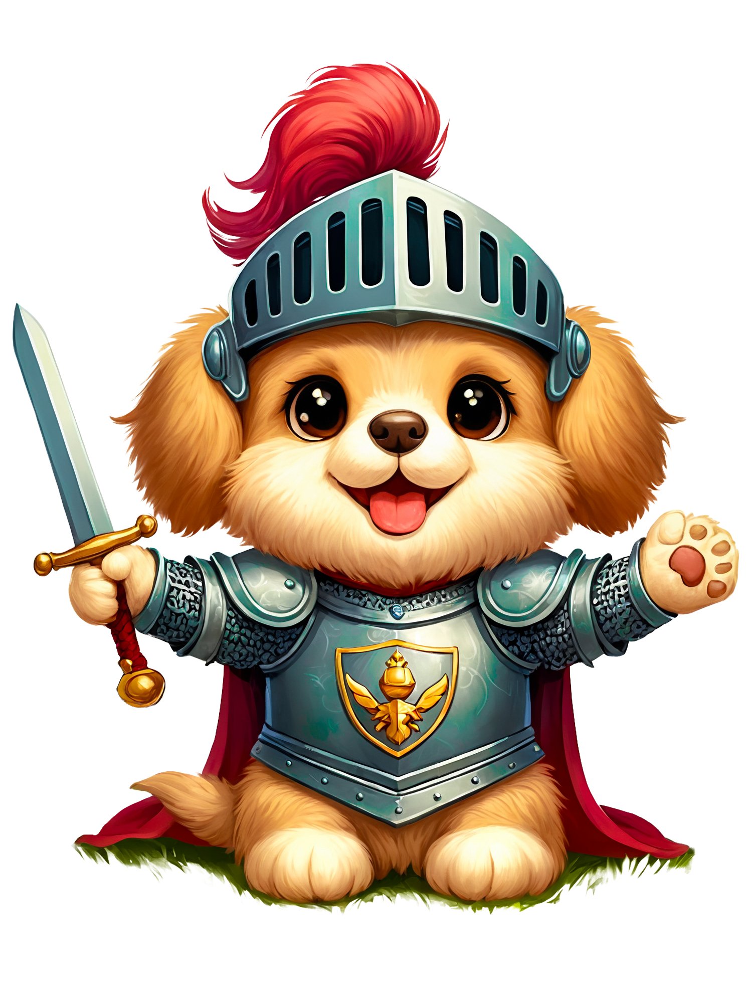 Clipart of funny and cute cartoon puppy in knight costume