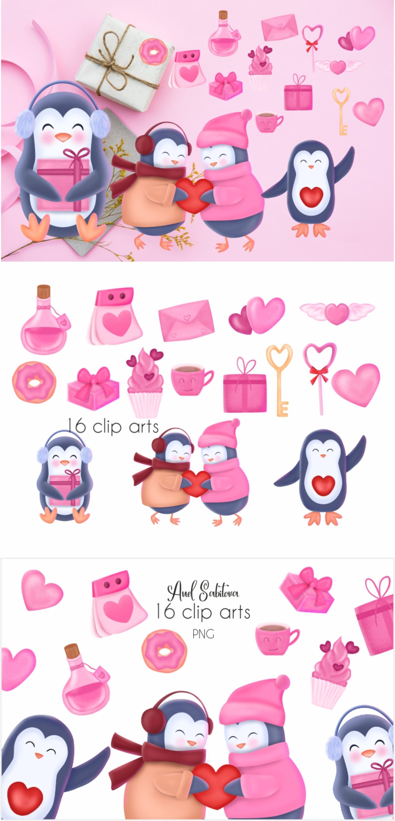 Valentines day Penguins PNG