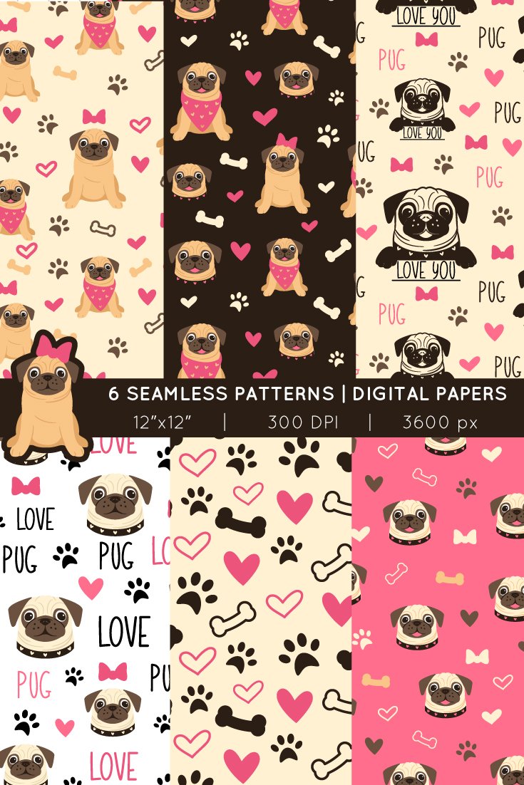 Pug Seamless Patterns | Vector files