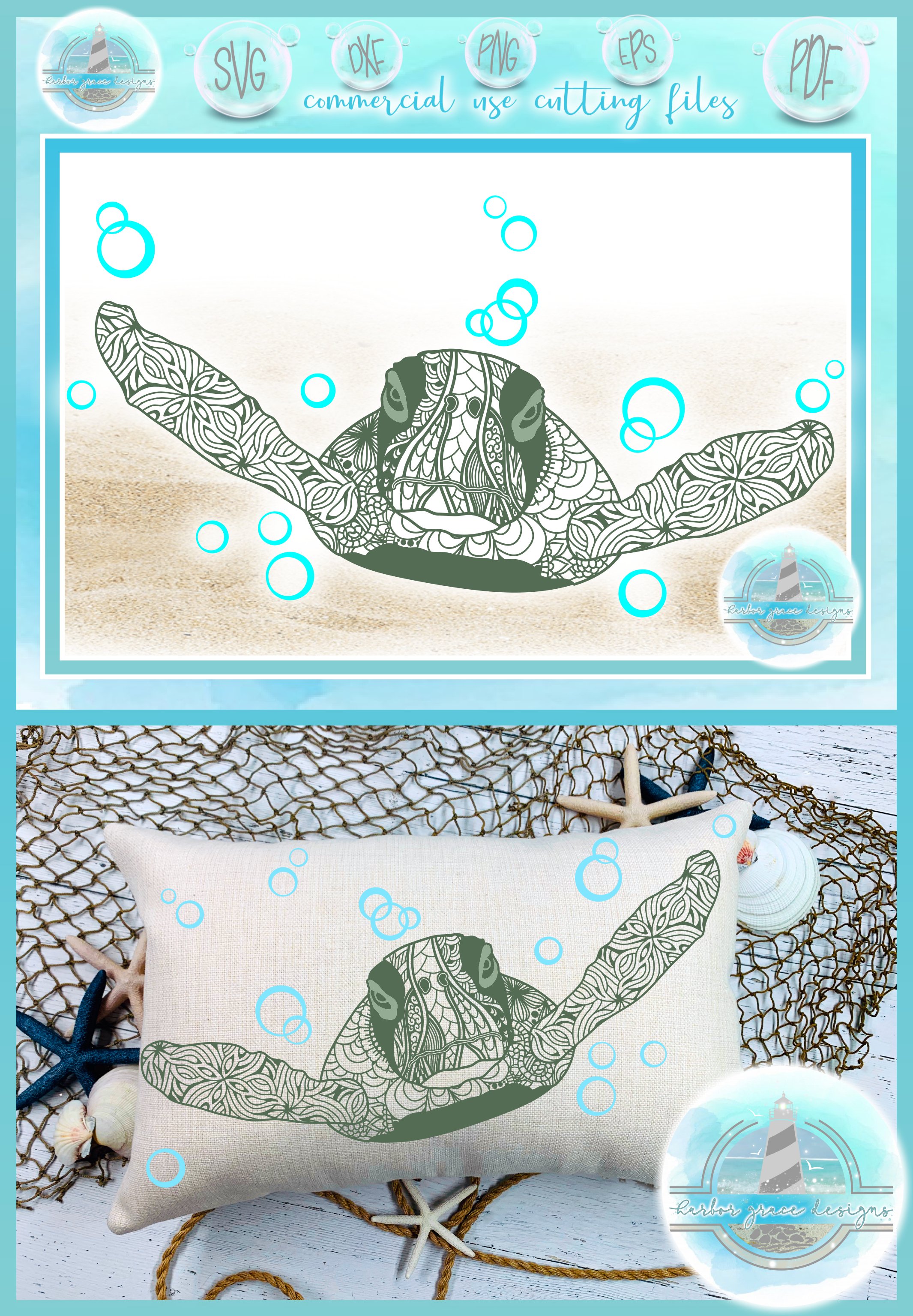 Sea Turtle Mandala Swimming with Bubbles SVG (175217) | Cut Files ...
