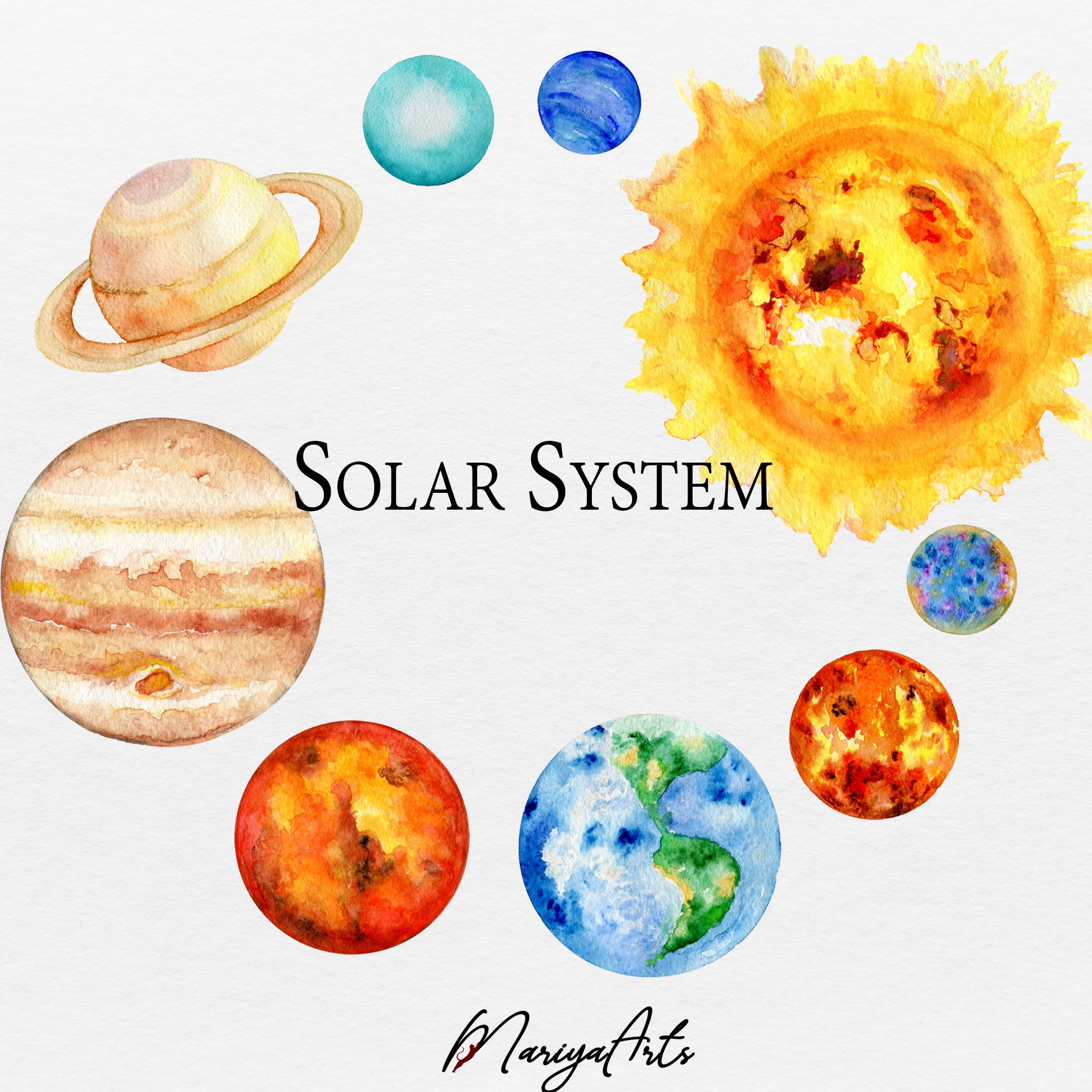 Solar System, Planets Watercolor Clipart, Sun, (677403)