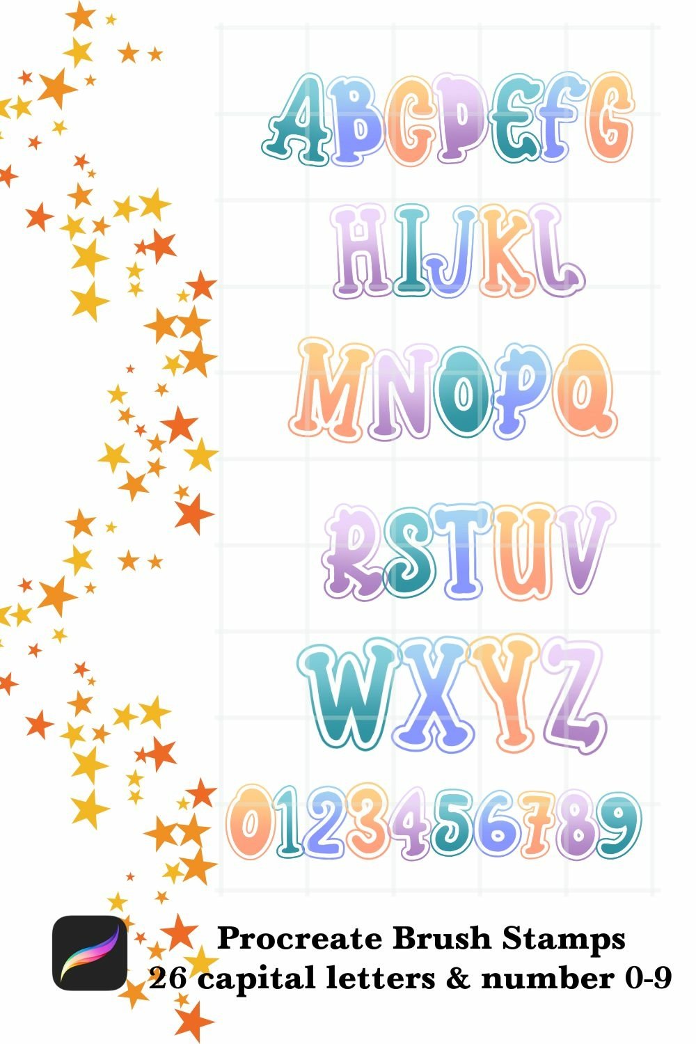 26 Alphabet & Number 0-9 Brush Stamps Procreate