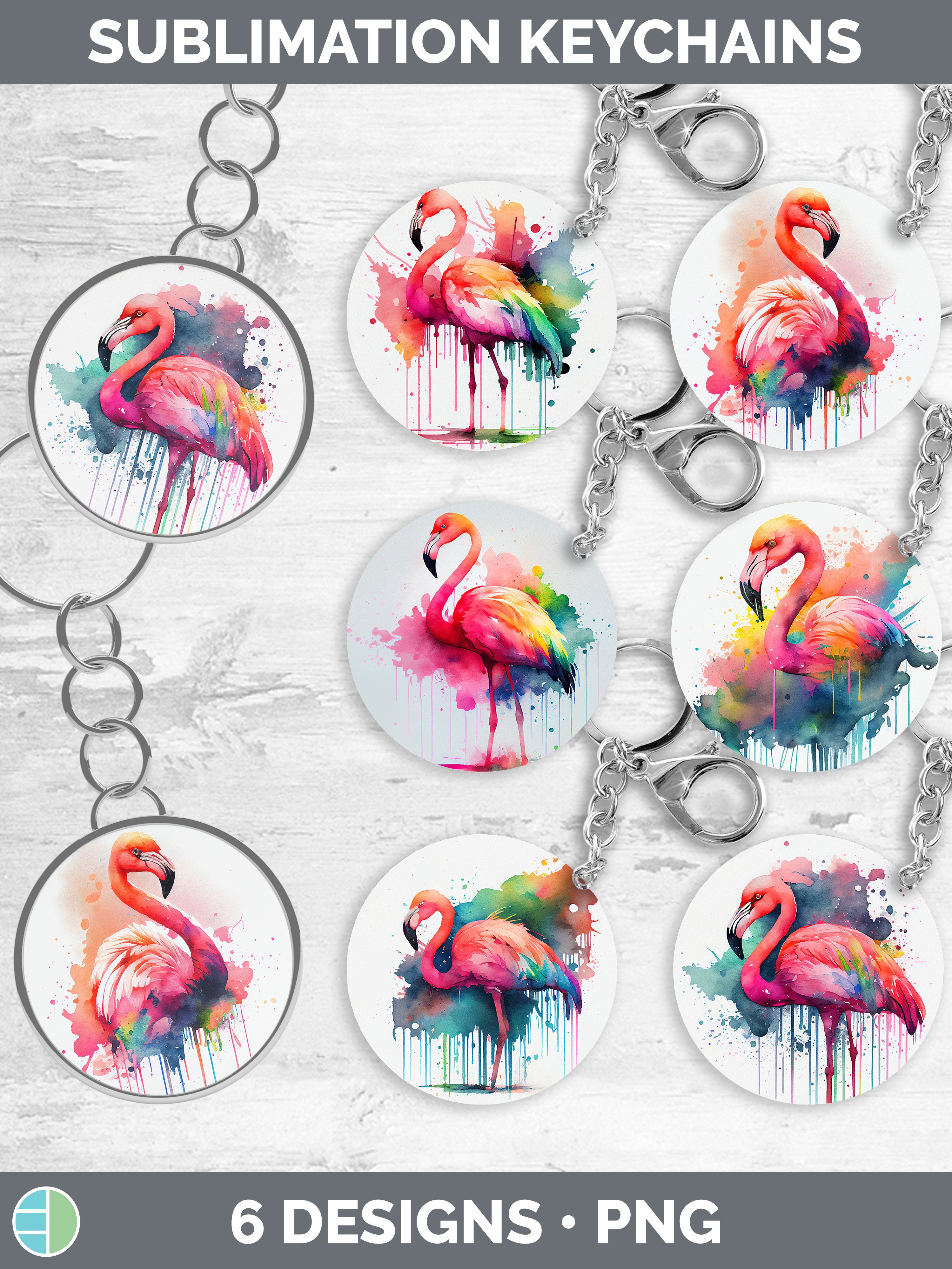 Rainbow Flamingo Keychain Bundle | Keyring Sublimation Desig