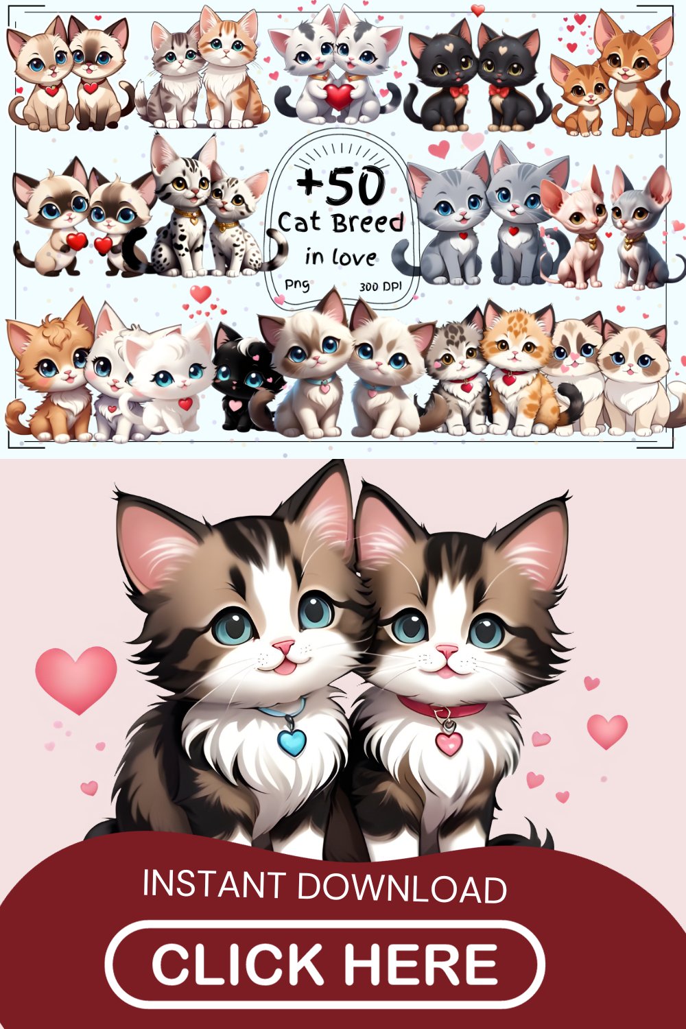 100 Cute Cat Breed in Love Clipart - Adorable cat Graphics