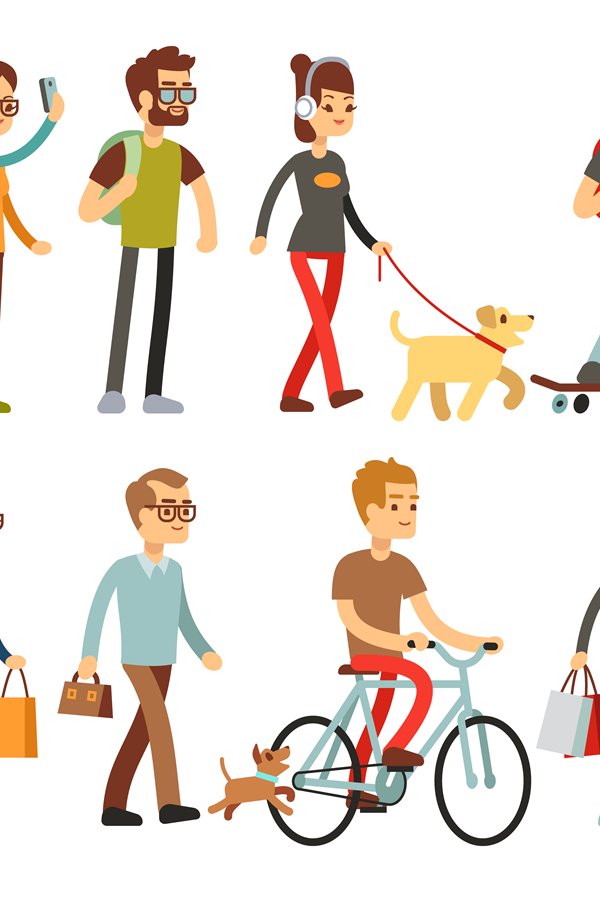 Walking people. Human persons on street in outdoor activity