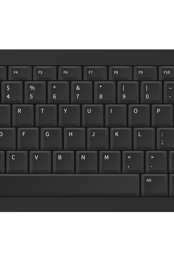 Black keyboard. Realistic modern QWERTY keypad. Digital pane