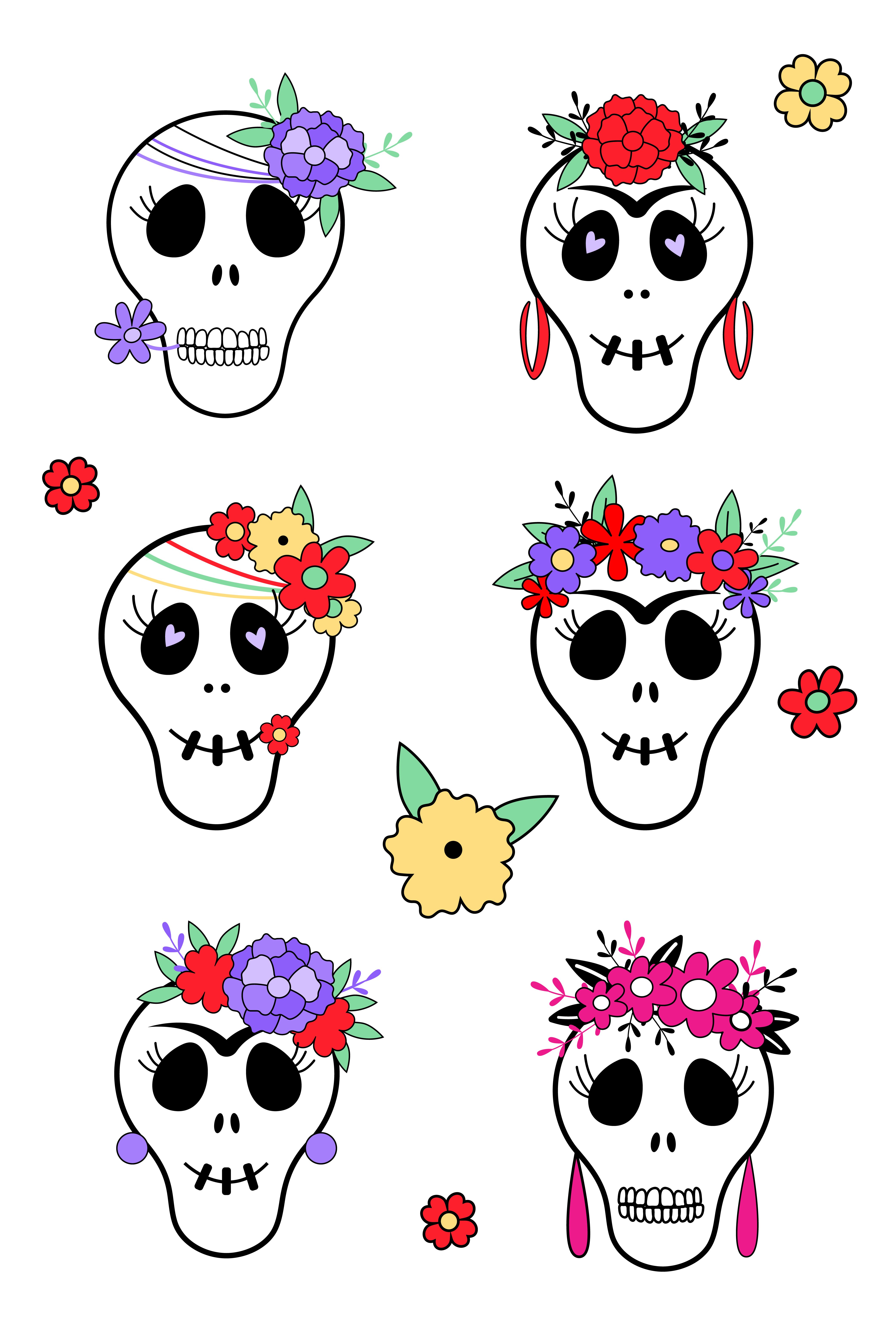 Cute scull with flowers. Scull Flowers SVG. Scull Face SVG
