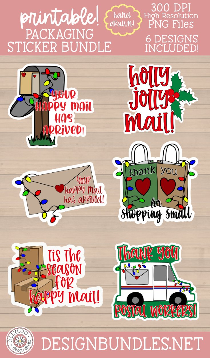 Christmas Printable Small Business Packaging Stickers Bundle