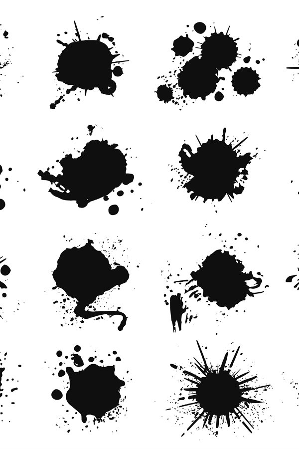 Ink splashes and drops. Grunge ink splatter, liquid drip spl