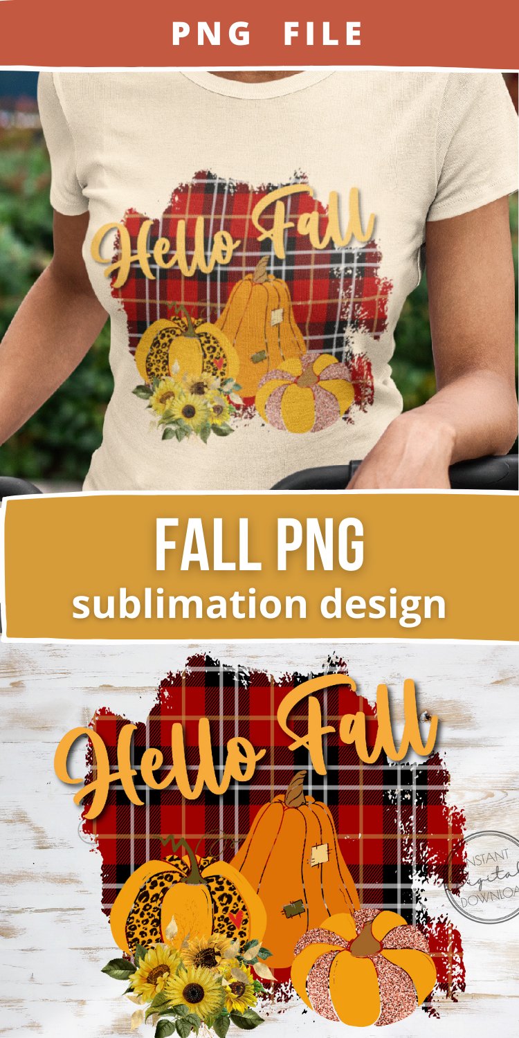 Hello Fall PNG for Sublimation. Autumn & Leopard Pumpkin