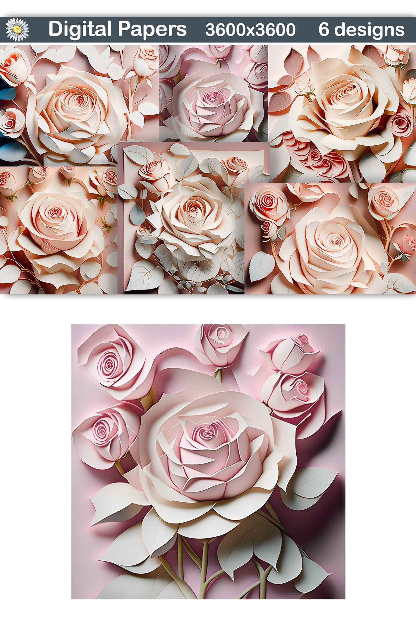 Pastel Roses Background | 3D Roses Digital Paper