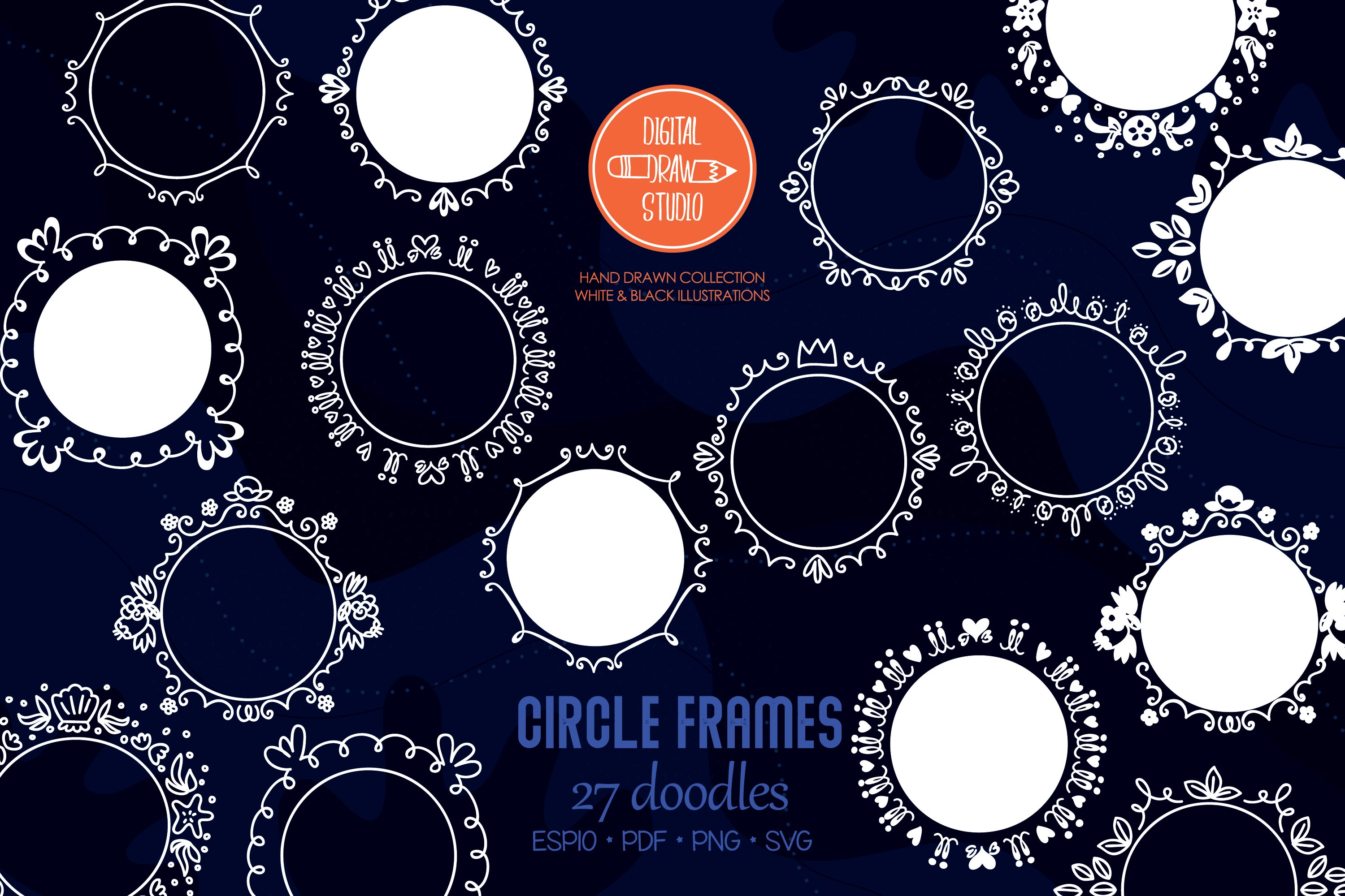 White Circle Doodle Frames | Hand Drawn Round Border