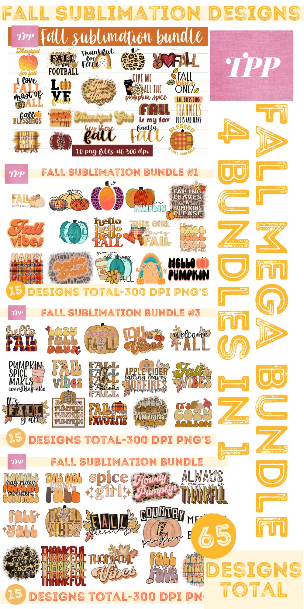 Mega Fall Sublimation Bundle with 65 png designs total