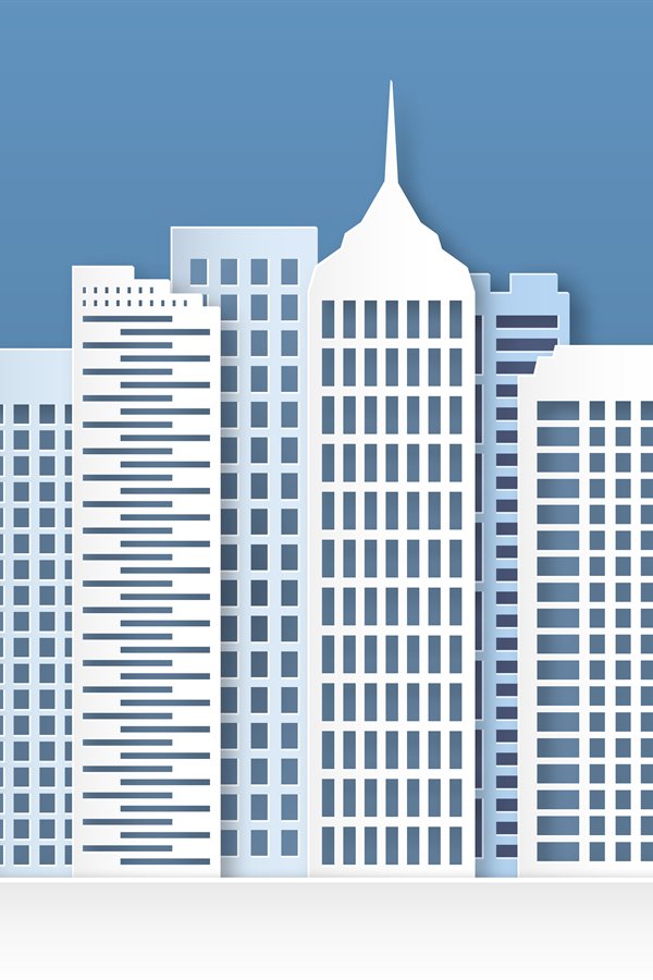 Paper city skyline. Urban origami cityscape with white paper