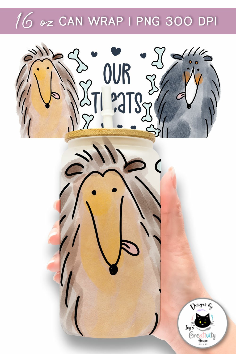 Cute Dog Treats 16 Oz Glass Can Wrap | Dog Glass Can Design