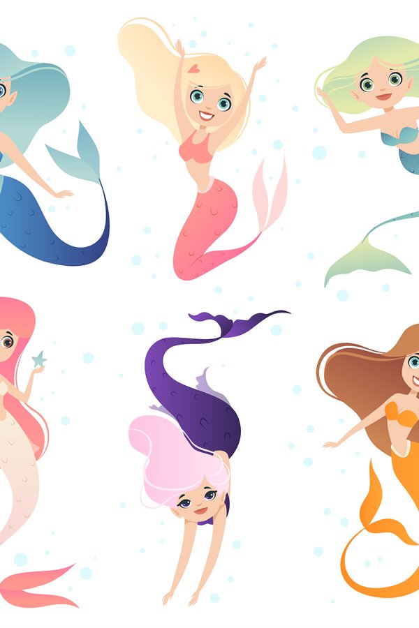 Mermaid cartoon. Underwater life character mermaid princess