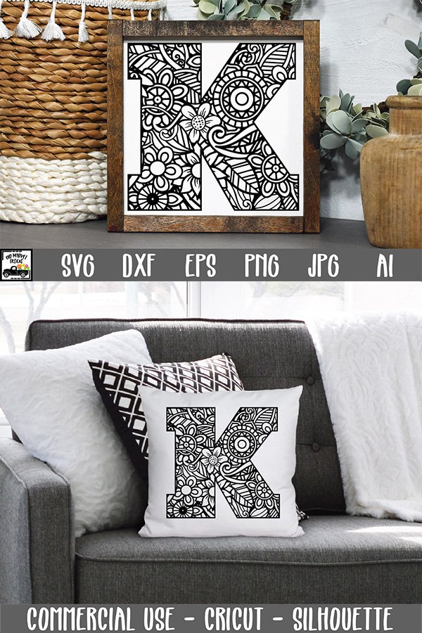 Letter K SVG Cut File|Mandala Monogram Letter K SVG File