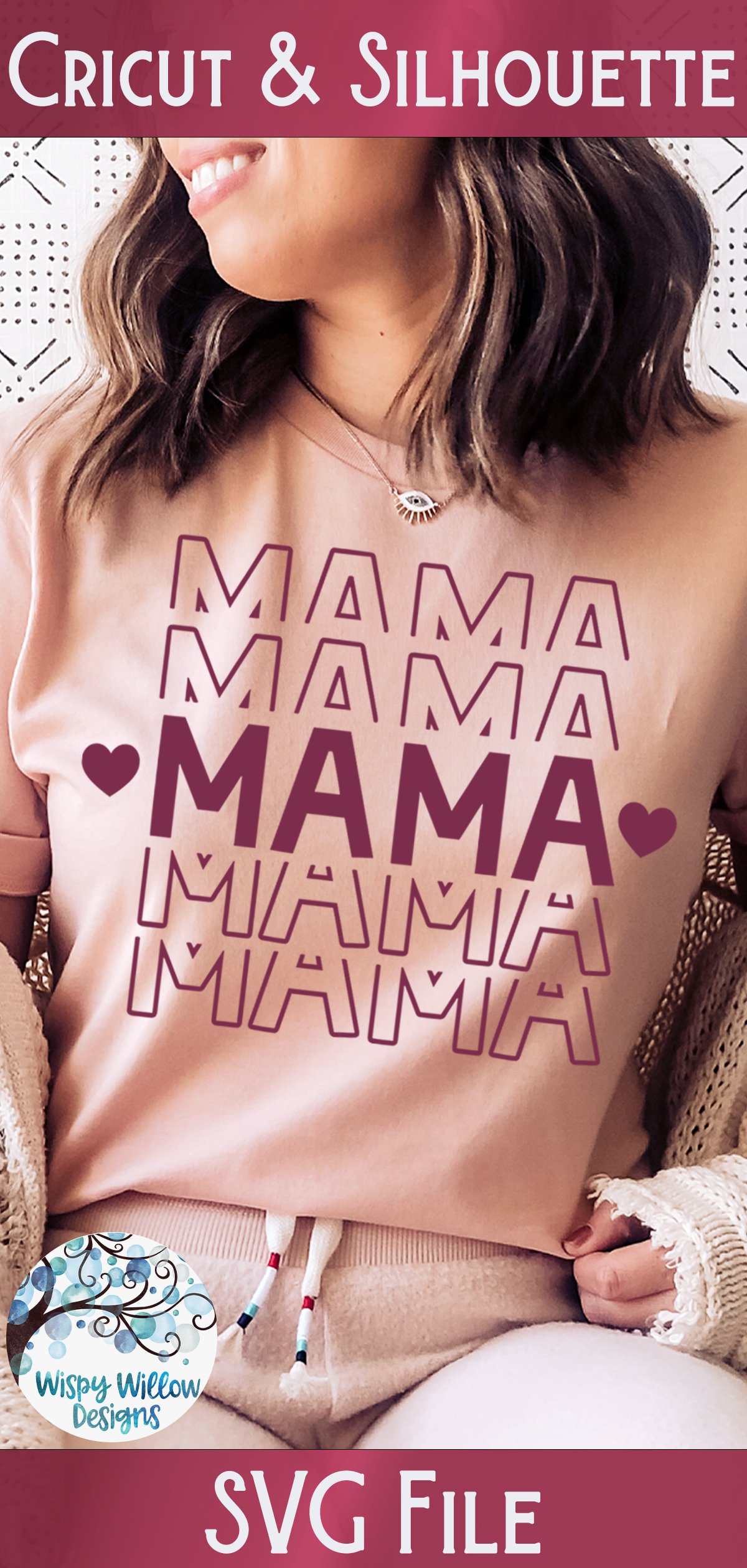 Mama SVG | Mama Stacked with Hearts SVG Cut File