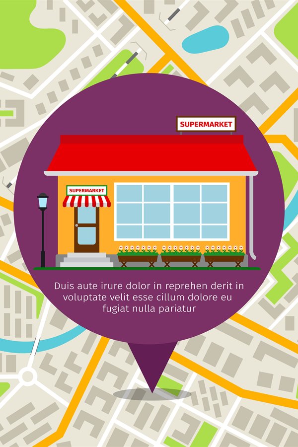 Supermarket location pin on map