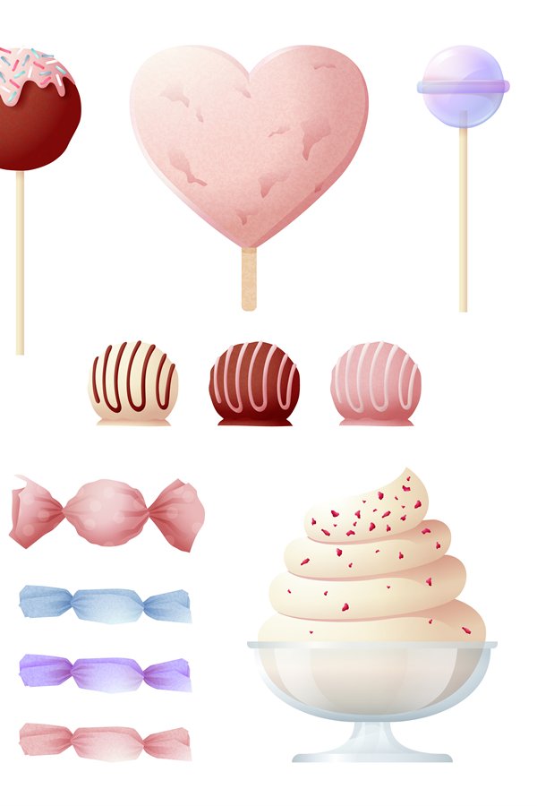 Sweet lollipops. Ice cream, popsicle and sweets. Creamy dess