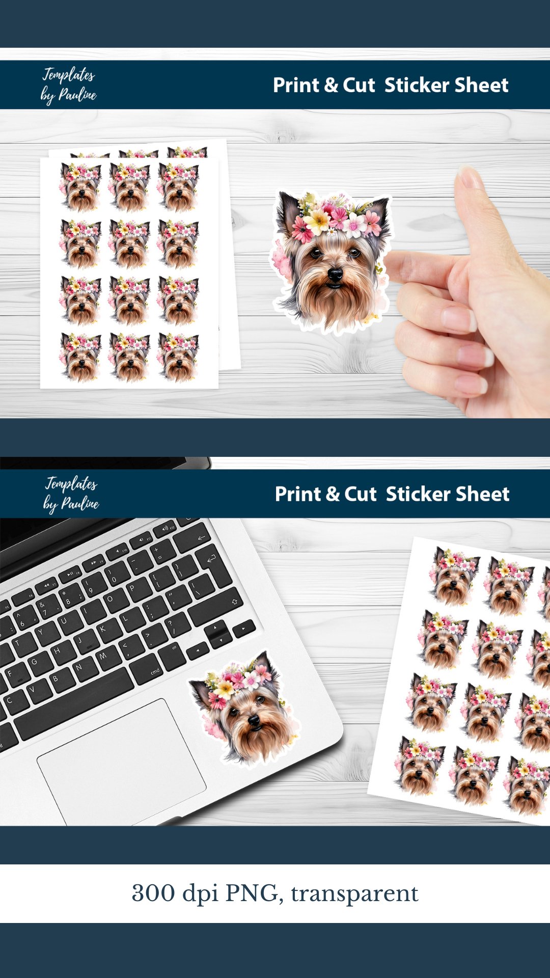 Yorkshire Terrier Printable Sticker Sheet, Dog Breed Sticker