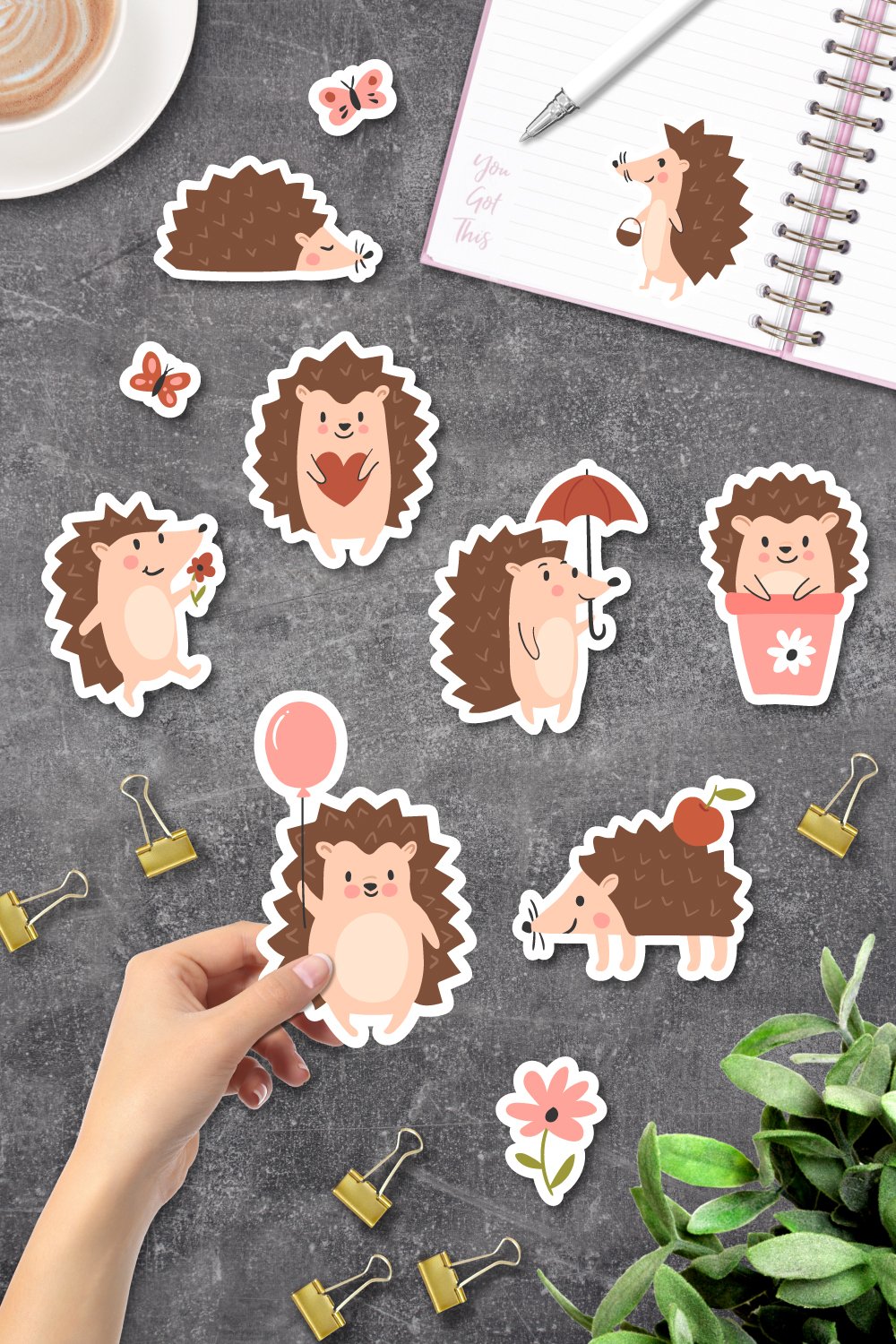 Hedgehog stickers, Printable and digital set