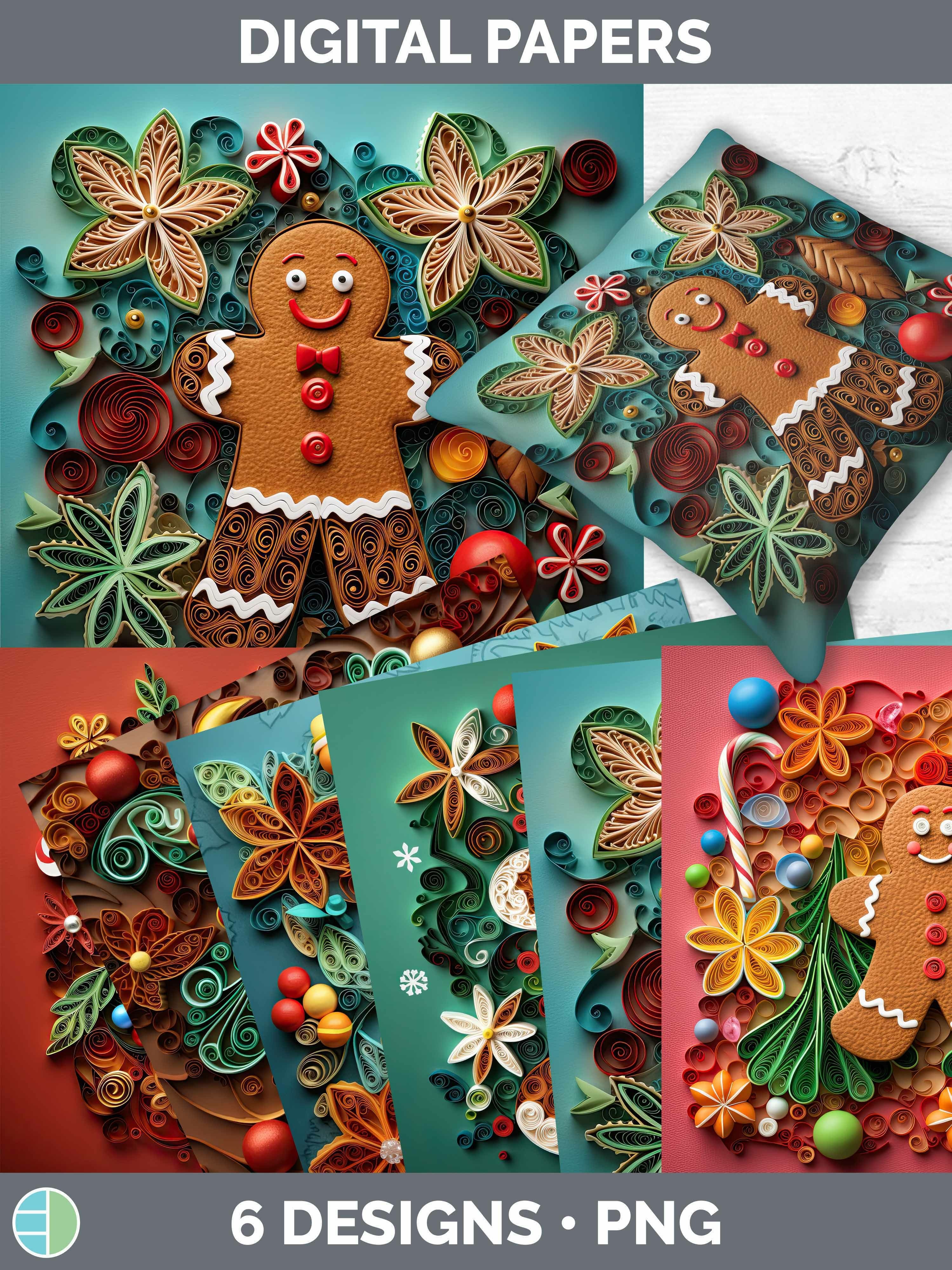 3D Gingerbread Man Paper Backgrounds | Bundle Digital Scrapb