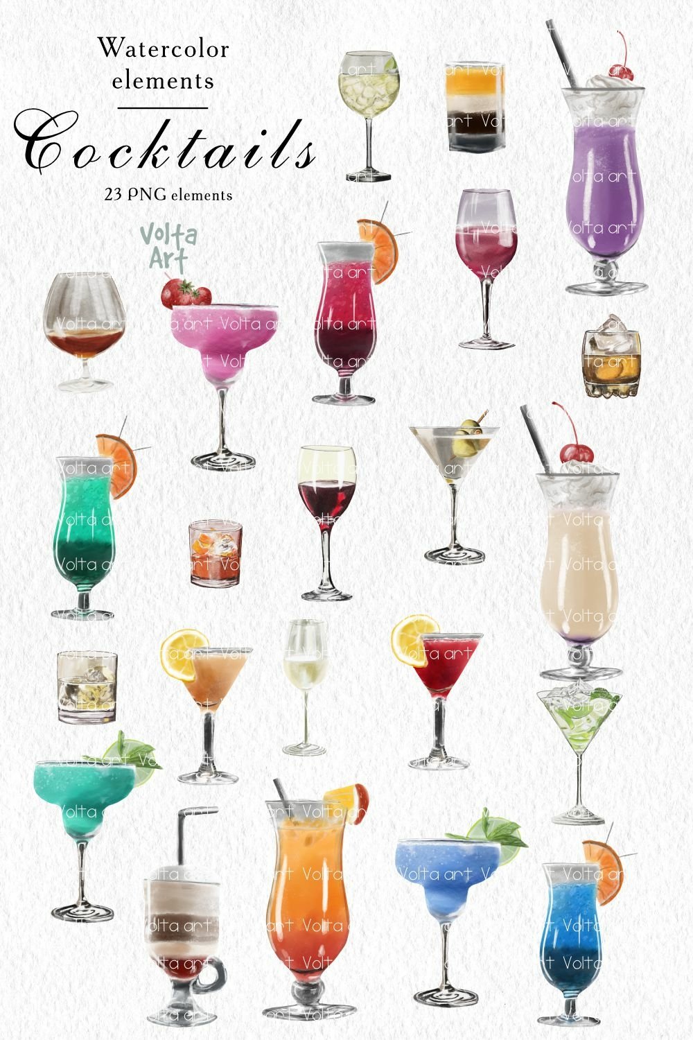 Watercolor Cocktail, Bar Menu, Summer party, Alcoholic Drink