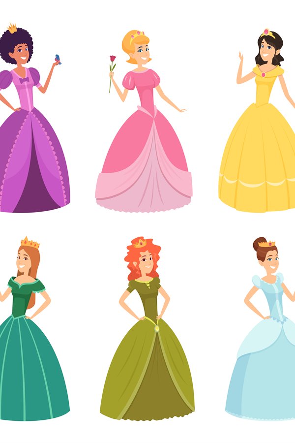 Fairytale princess. Fashioned fantasy girls in beautiful dre