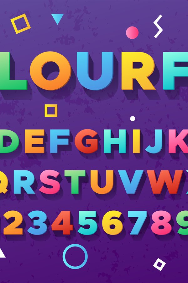 Colourful bold alphabet. Urban old vivid color vector font