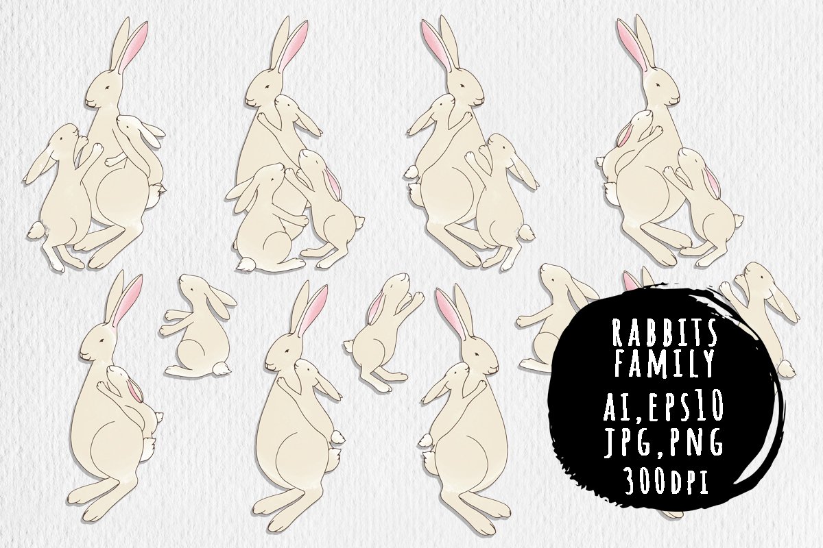 Rabbits family sticker bundle