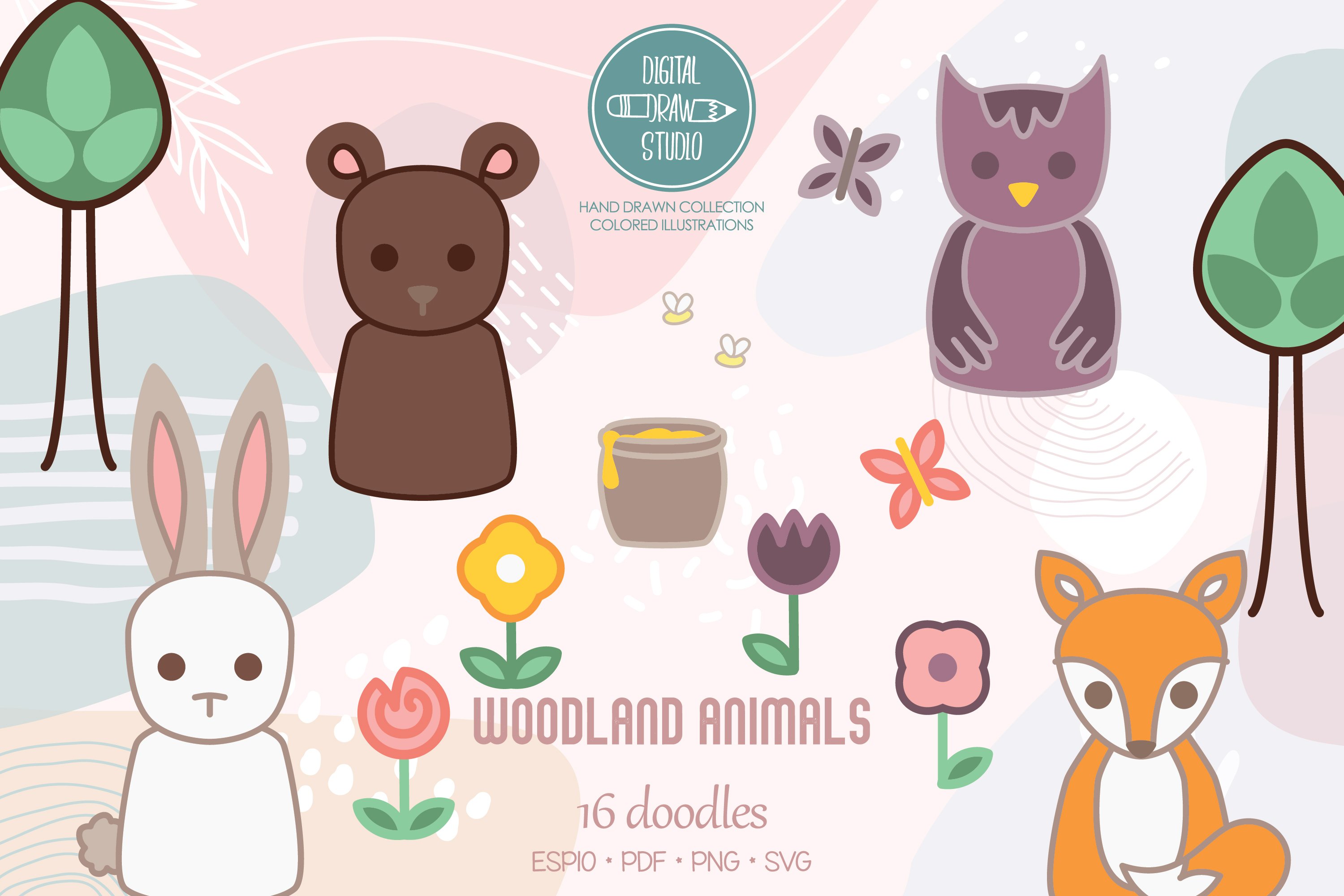 Color Woodland Animal, Forest Critter, Fox, Bear, Owl, Bunny